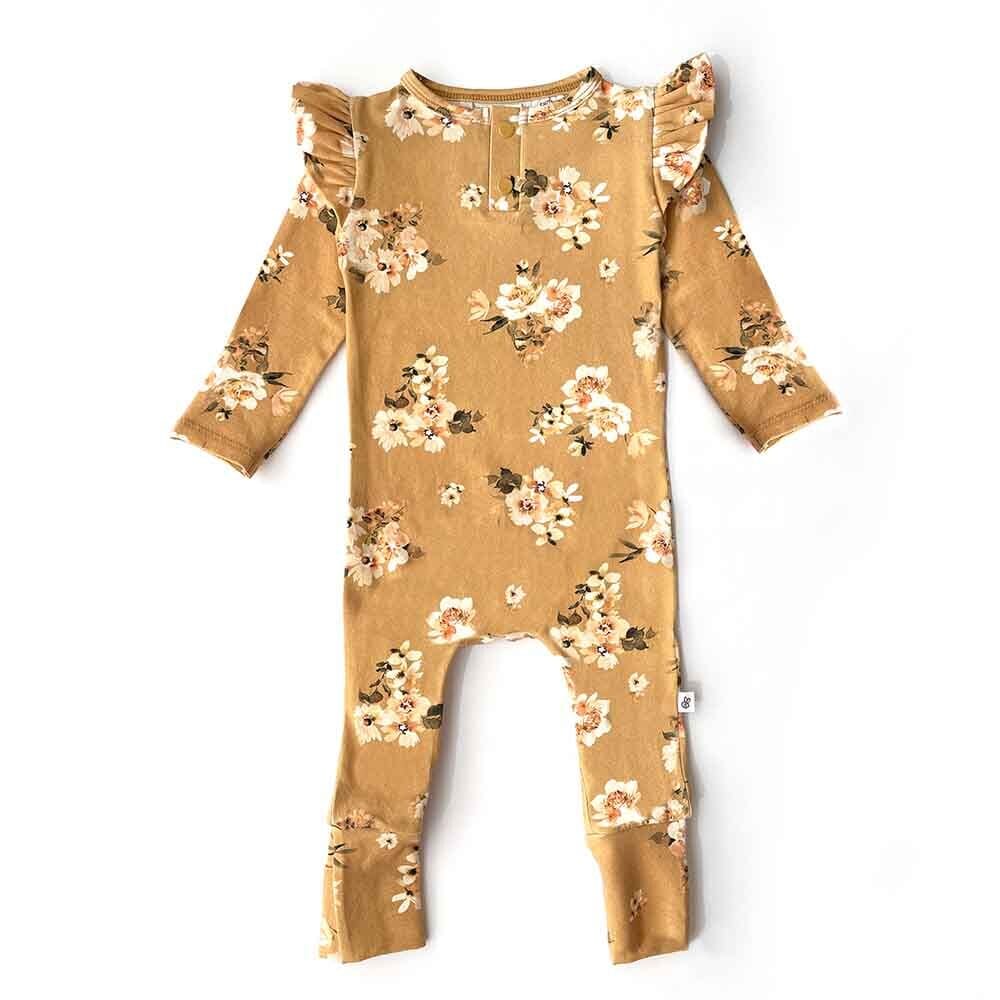 Organic Cotton Growsuit | Golden Flower – Little Ellie Boutique